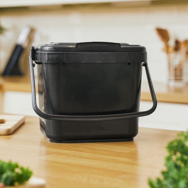 Straight 5L Litre Black Kitchen Caddy For Indoor Composting