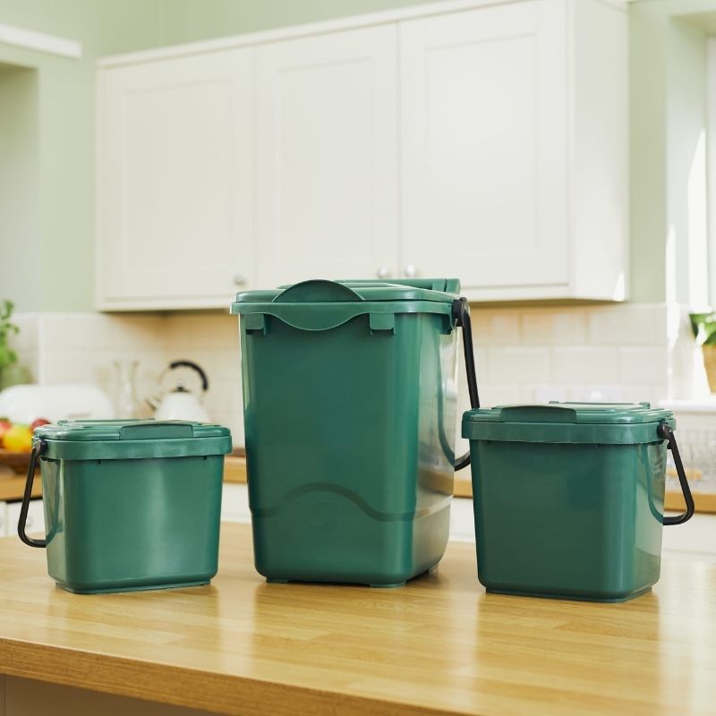 Straight 7L Litre Green Kitchen Caddy For Indoor Composting